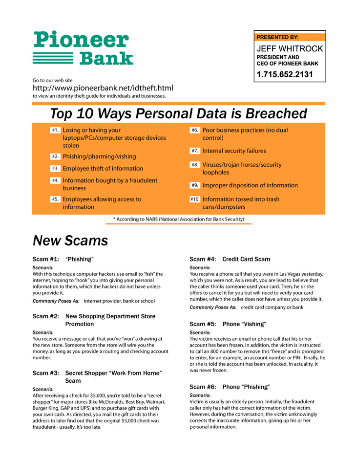 Scams - Pioneer Bank in Central WI